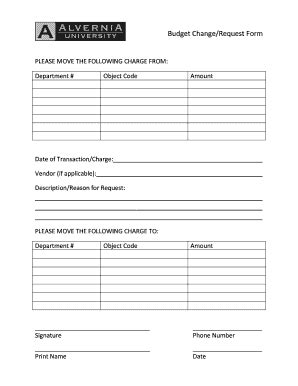 Fillable Online Alvernia Budget Change Request Form Alvernia Fax