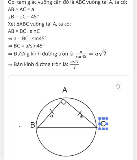 Cho tam giác ABC vuông cân tại A có AB a Bán kính đường tròn ngoại