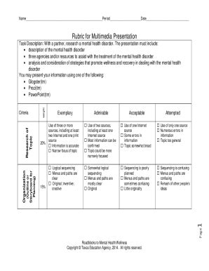 Fillable Online Rubric For Multimedia Presentation Human Services Fax