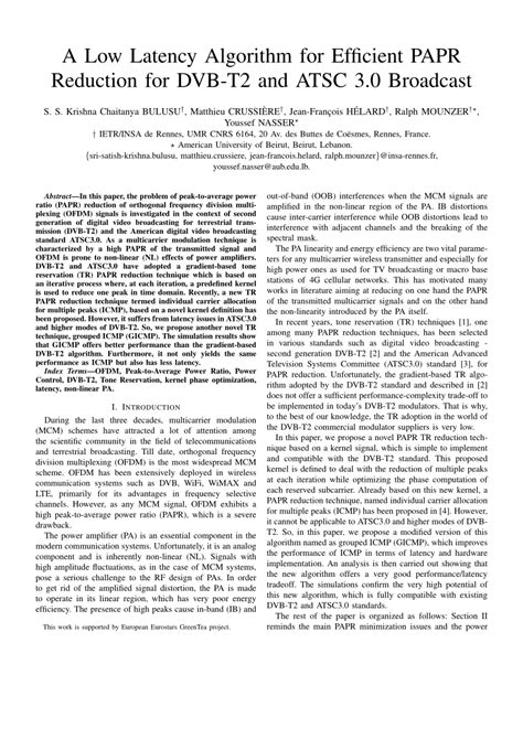 pdf a low latency algorithm for efficient papr reduction for dvb t2 and atsc 3 0 broadcast