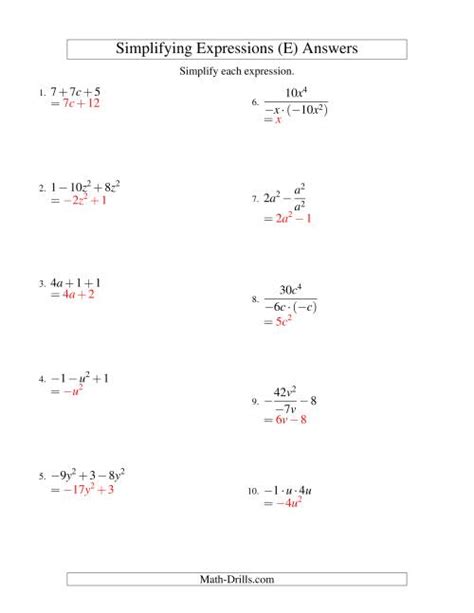 simplifying algebraic expressions with one variable and three terms all operations e