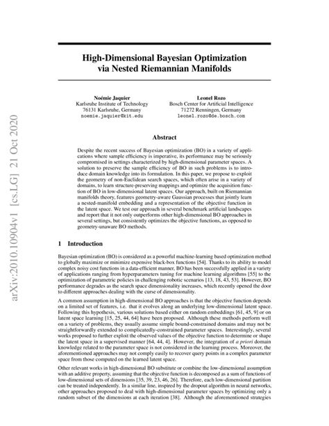 high dimensional bayesian optimization via nested riemannian manifolds deepai