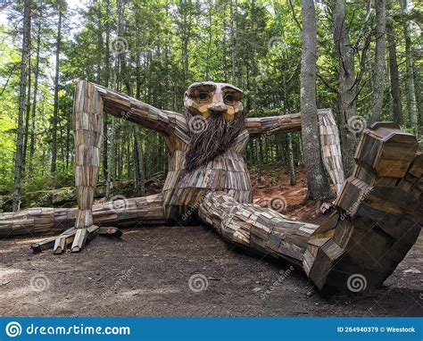 Wooden Troll Sculpture At Coastal Maine Botanical Gardens In Boothbay