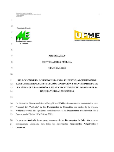 Fillable Online REPBLICA DE COLOMBIA MINISTERIO DE MINAS UPME Fax