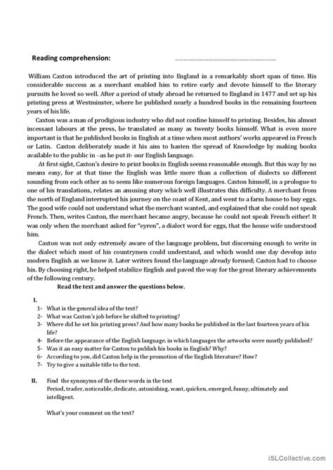 Reading English ESL Worksheets Pdf Doc