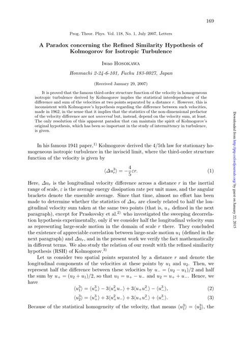 pdf a paradox concerning the refined similarity hypothesis of kolmogorov for isotropic turbulence
