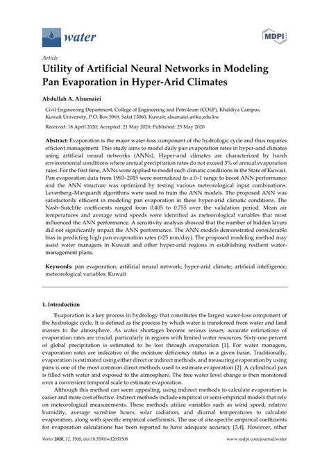 pdf utility of artificial neural networks in modeling pan evaporation in hyper arid climates
