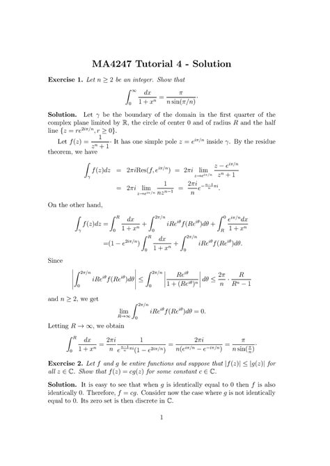 By The Residue Theory Of Functions Of A Complex Variable MA4247