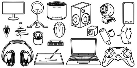 Hand Drawing Of Digital Gadgets Doodle Set Isolated On White Background