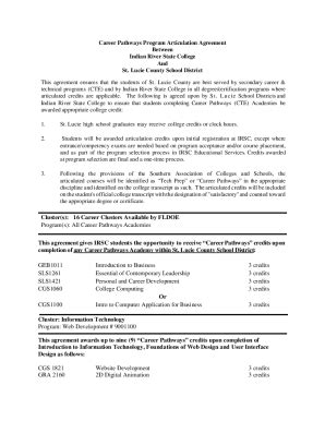 Fillable Online Career Pathways Program Articulation Agreement Between