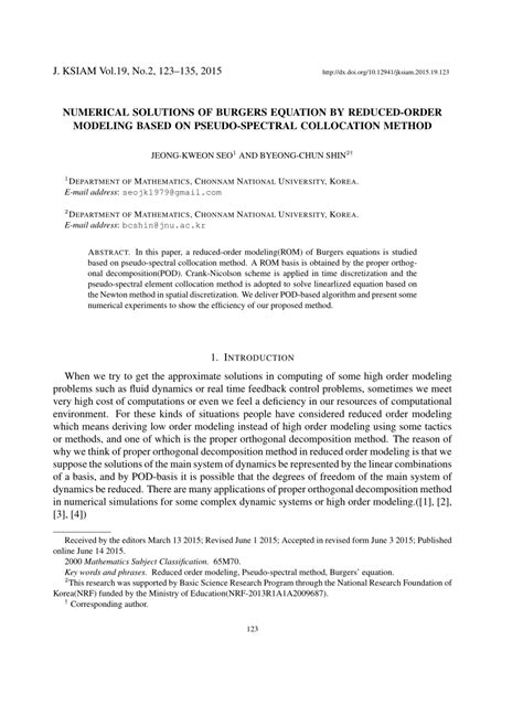pdf numerical solutions of burgers equation by reduced order modeling based on pseudo spectral