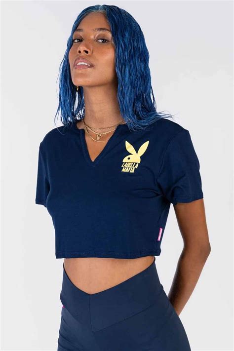 Cropped Mesh Playboy V Black