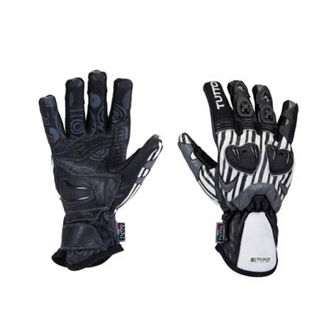 Luva Tutto Moto Naked Tiger Couro Preto Branco Camada De Dupla