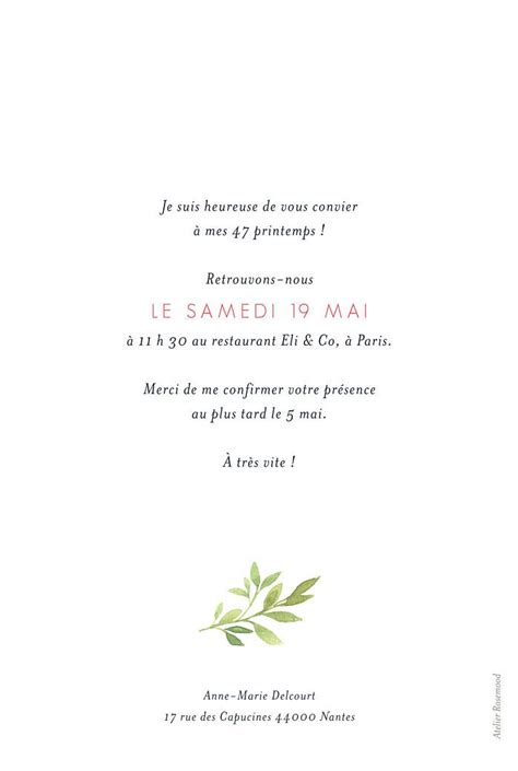 Carte D Invitation Anniversaire Adulte Fleurs Aquarelle Cr Me Page