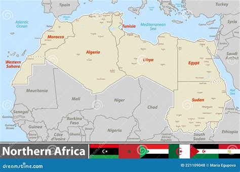 Northern Africa Map Brown Orange Hue Colored On Dark Background High