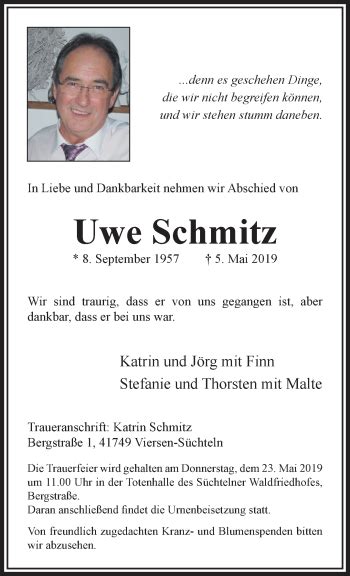 Traueranzeigen Von Uwe Schmitz Trauer Und Gedenken