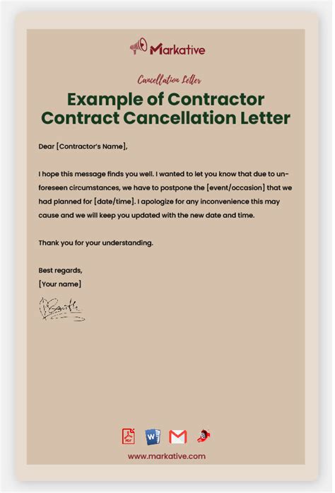 Best Contractor Contract Cancellation Letter 7 Templates Markative