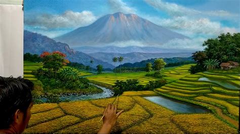 CARA MELUKIS MENGGAMBAR PEMANDANGAN SAWAH PADI HOW TO PAINT A RICE