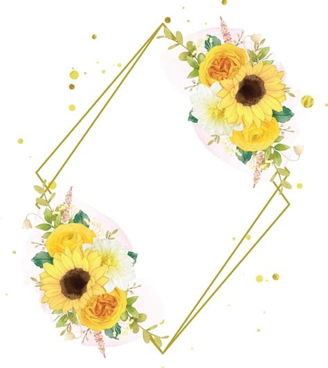 Borde De Marco Floral Borde De Girasol Vector Premium