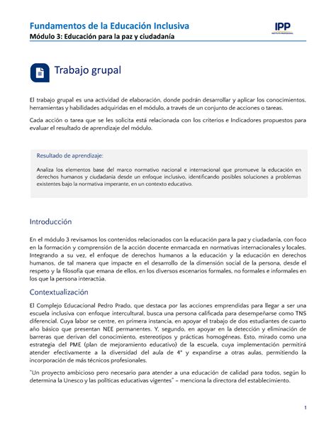TG 3 TRABAJO GRUPAL Módulo 3 Educación para la paz y ciudadanía