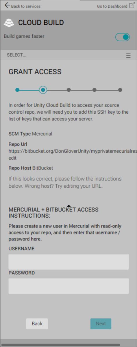 Using The Unity Editor To Configure Unity Cloud Build For Mercurial
