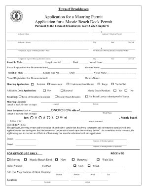 Fillable Online Mastic Beach Mooring And Dock Permit Application PDF
