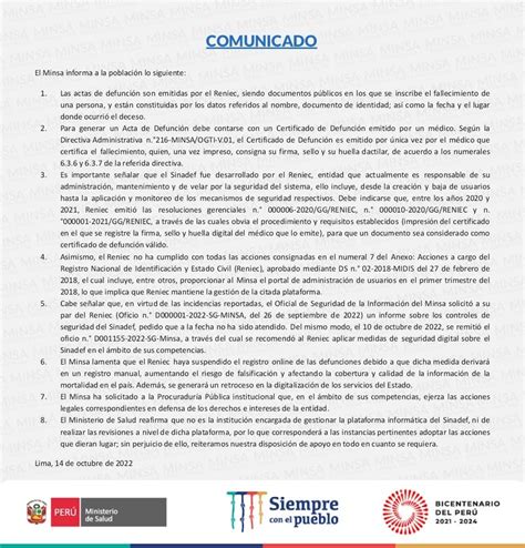 Ministerio De Salud On Twitter COMUNICADO El Minsa Informa A La