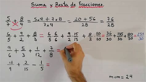 Suma y resta de fracciones heterogéneas de varios términos usando