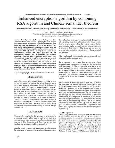 pdf enhanced encryption algorithm by combining rsa algorithm and chinese remainder theorem