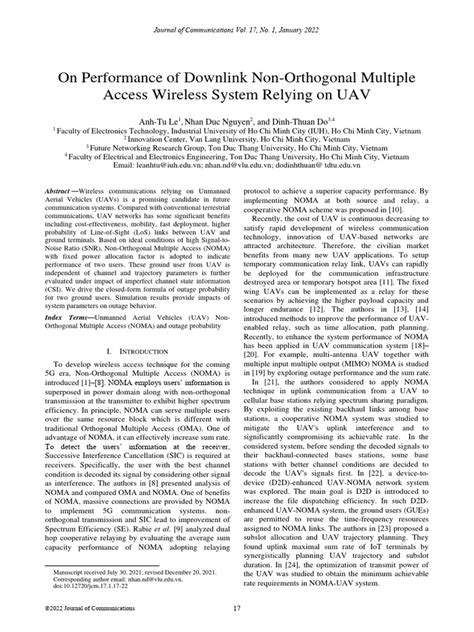performance of downlink non orthogonal multiple access wireless system relying on uav pdf