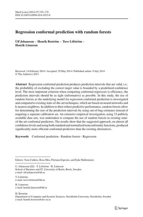 pdf regression conformal prediction with random forests
