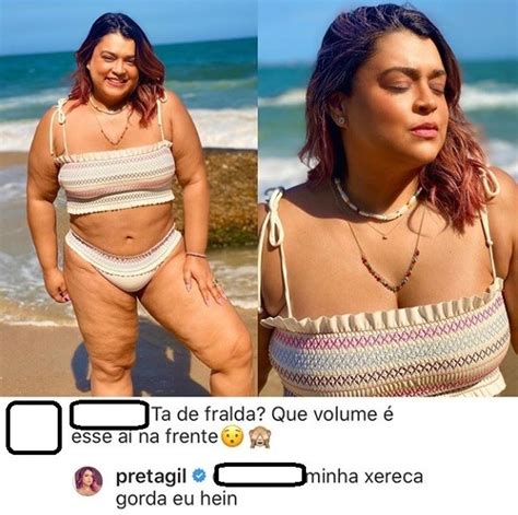 Preta Gil rebate comentário em clique de biquíni Minha xereca gorda