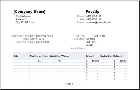 Employee Payslip Template For MS EXCEL Excel Templates