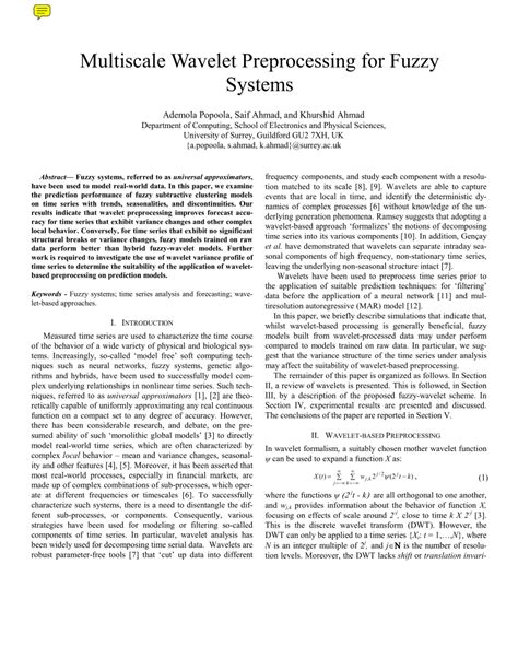 pdf multiscale wavelet preprocessing for fuzzy systems
