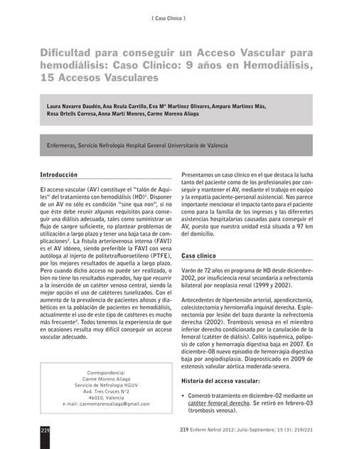 PDF Dificultad para conseguir un Acceso Vascular para hemodiálisis