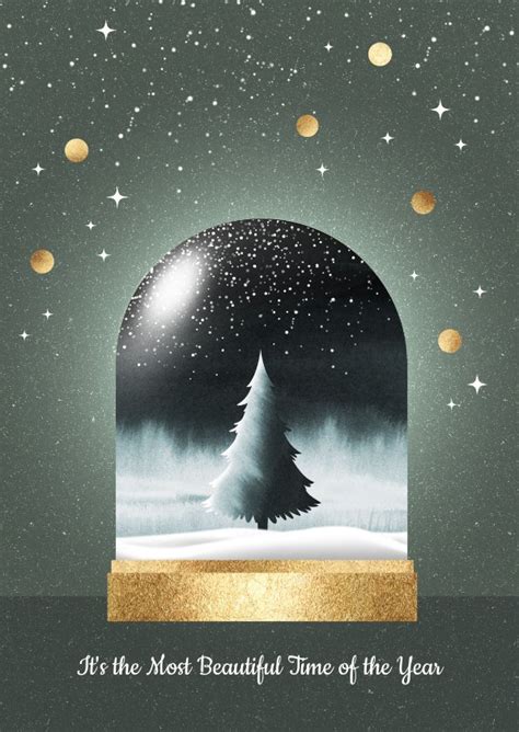 Stijlvolle Kerstkaart Kerstboom Sneeuwbol Kaartje2go