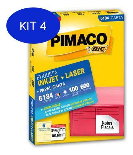 Kit 4 Etiqueta Inkjet laser Carta 6184 100 Folhas Pimaco Frete grátis
