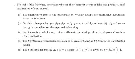 solved 1 for each of the following determine whether the