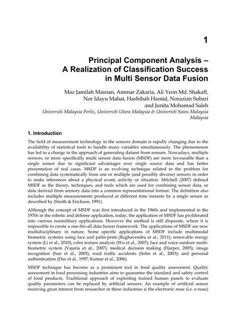 pdf principal component analysis a realization of classification success in multi sensor data