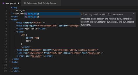 php vs code intellisense support in phtml files for inline css inline javascript ← php
