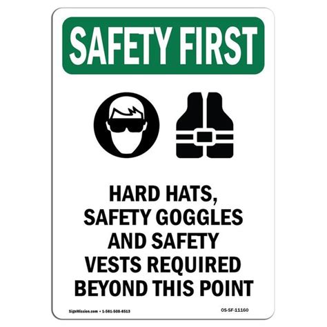 Signmission OSHA SAFETY FIRST Sign Hard Hats Safety W Symbol 18in X