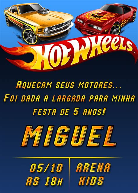 Convite Infantil Aniversário hot wheels Festa hot wheels Modelos de