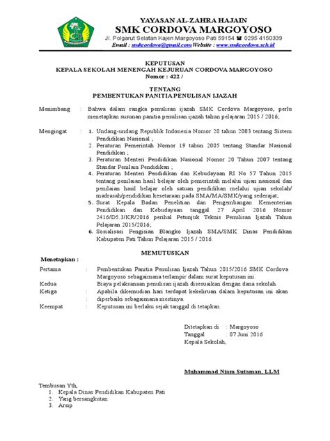 Contoh Sk Penulisan Ijazah