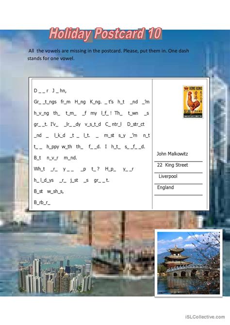 Holiday Postcard 10 English ESL Worksheets Pdf Doc