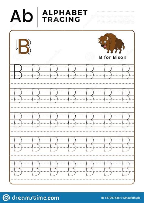 Libro Del Trazo Del Alfabeto De La Letra B Con Ejemplo Y Bison Cartoon