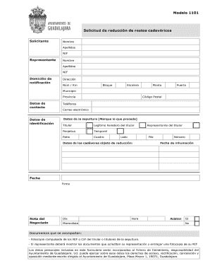 Fillable Online Guadalajara Modelo 1101 Solicitud De Reduccin De Restos
