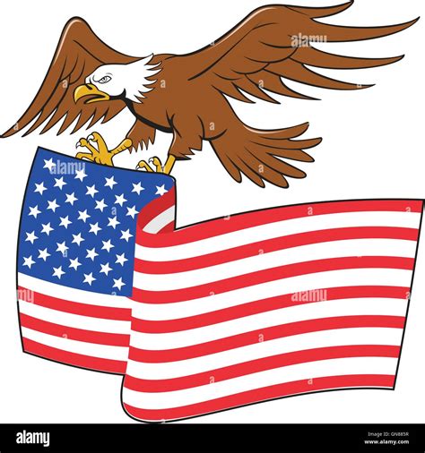 El águila calva americana llevando la bandera de Estados Unidos Cartoon