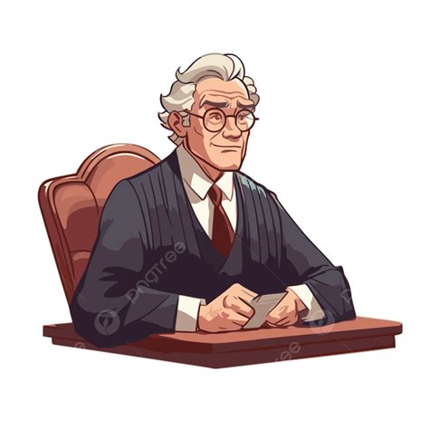 Advogado Clipart O Velho Juiz Sentado Em Sua Mesa Cartoon Vetor PNG