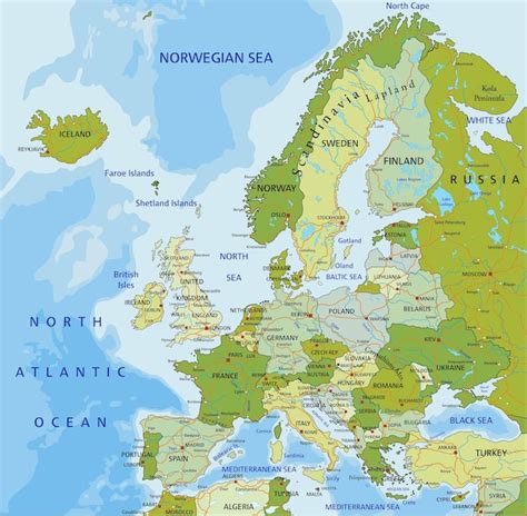 Mapa político editable altamente detallado con capas separadas europa