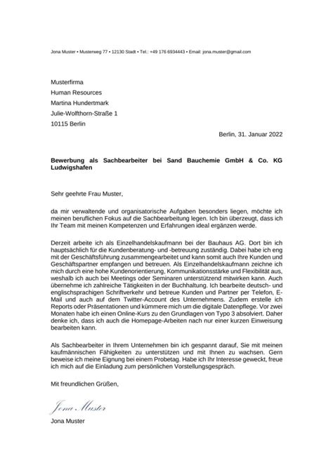Bewerbung Als Sachbearbeiter Sachbearbeiterin Muster Tipps